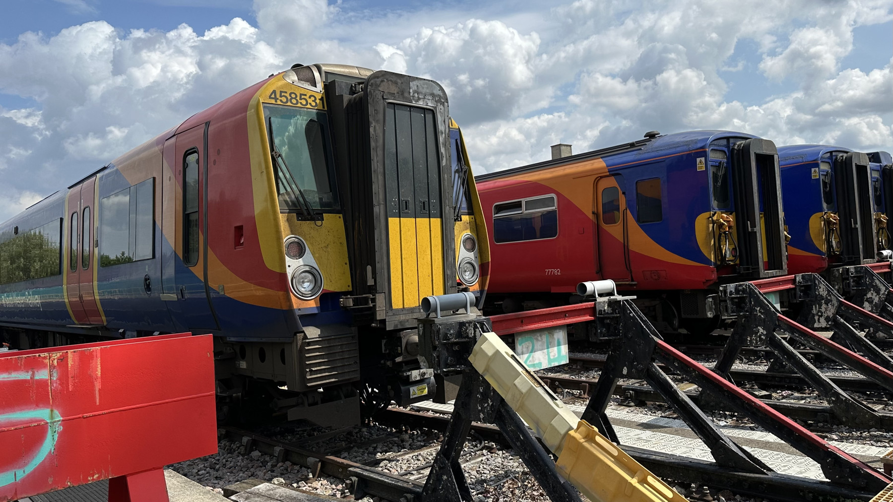 Photo of 458531, 5728 and 5741 at Wimbledon Traincare Depot — trainlogger