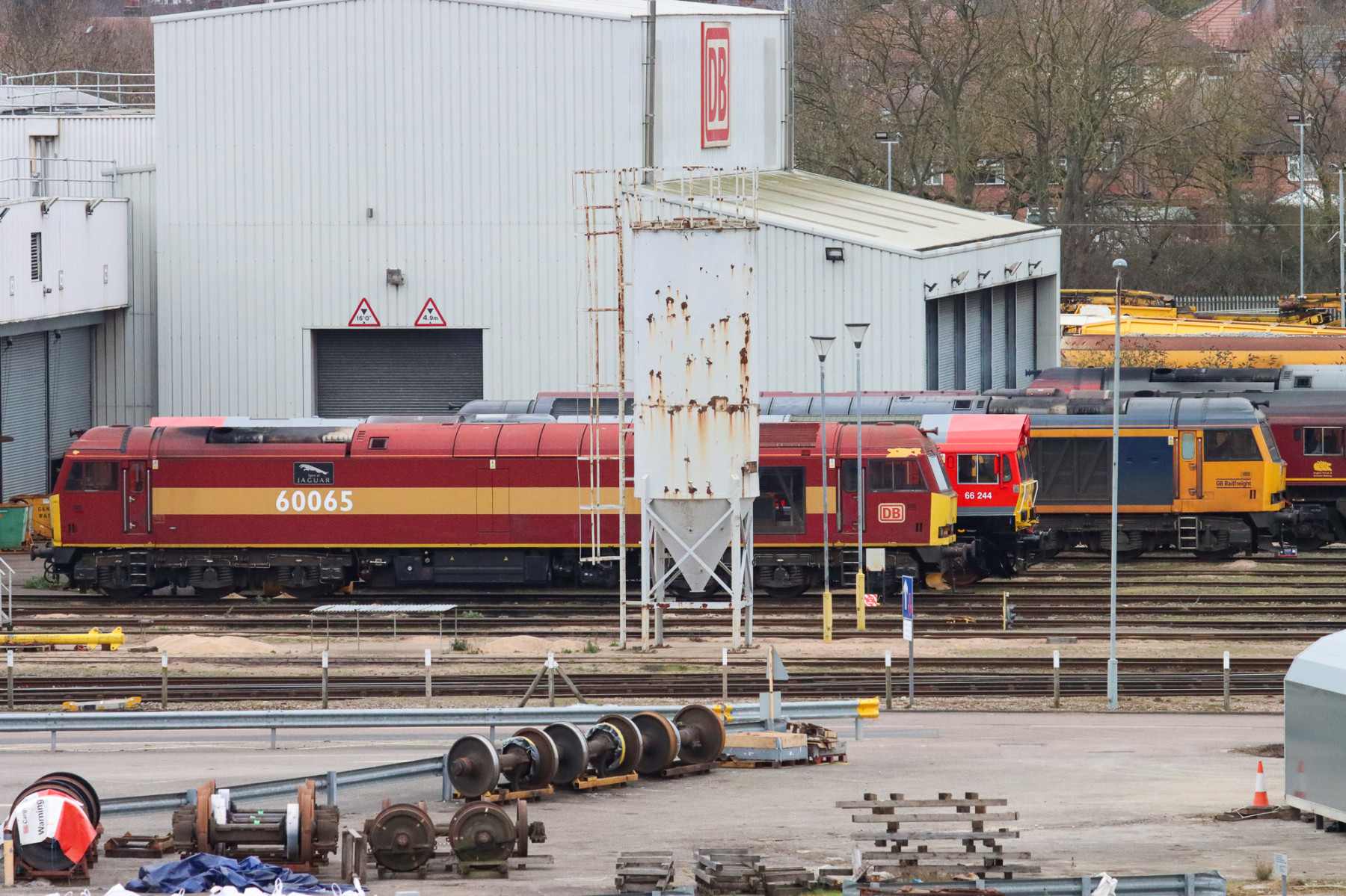 Photo of 60065, 66244 and 60095 at Toton TMD — trainlogger